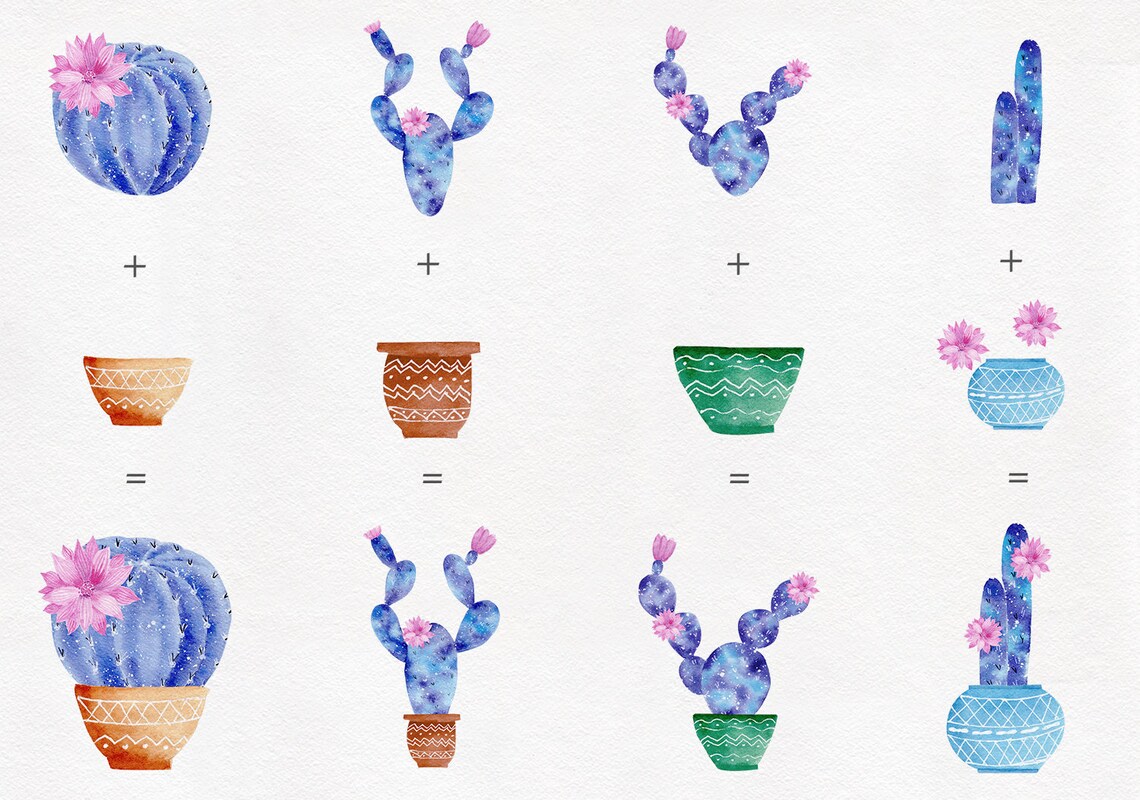Watercolor Cactus Clipart Set Hand Painted Botanical Clipa - Etsy
