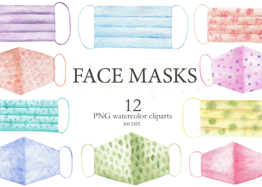 Face Mask Clipart, Watercolor Healthcare Protective Masks Clip Art ...