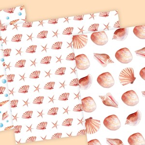 Seashell Digital Paper Pack, Watercolor Shells Patterns, Digital ...