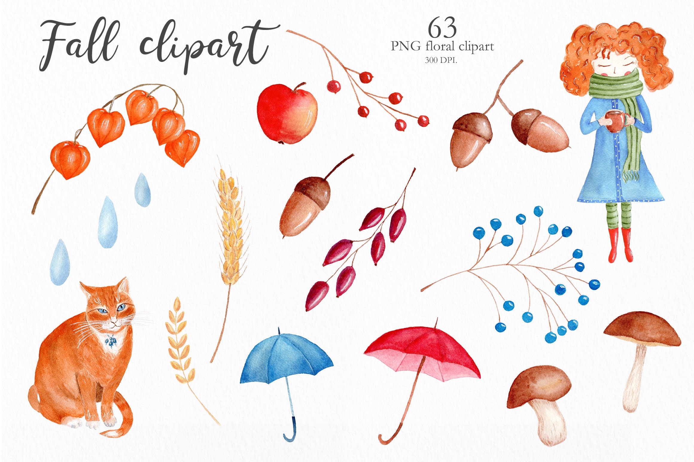 Fall Clipart Set 63 Fall PNG Watercolor Clipart Autumn - Etsy Canada