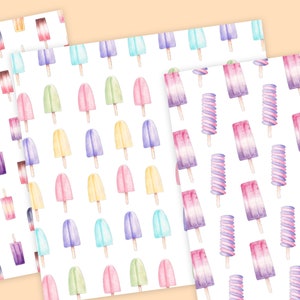 Popsicles Watercolor Digital Paper, Ice Cream Scrapbooking Printable ...