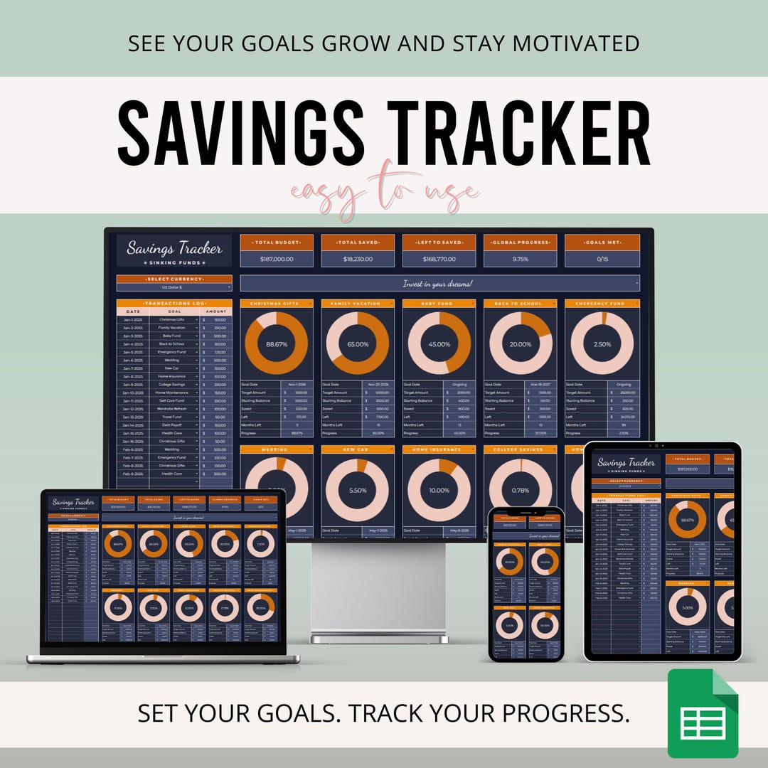 Sinking Fund Tracker & Savings Goal Calculator | Money Saving Planner ...
