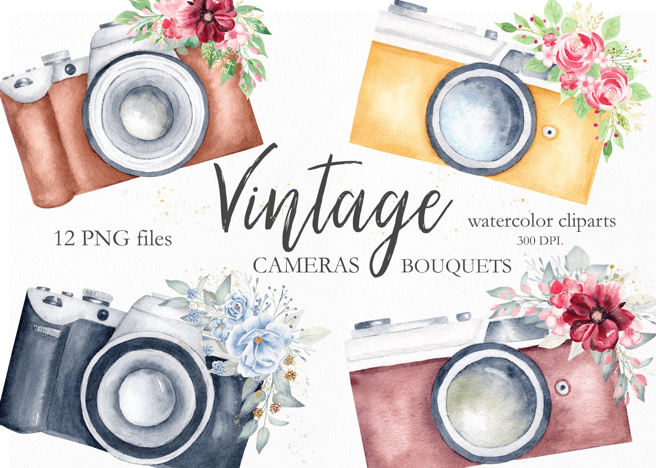 Scrapbooking Paper, Party & Kids Boho Floral Vintage Camera & Bouquet ...