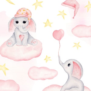 Watercolor Baby Elephant Clipart. Cute Pink Little Girl Woodland ...