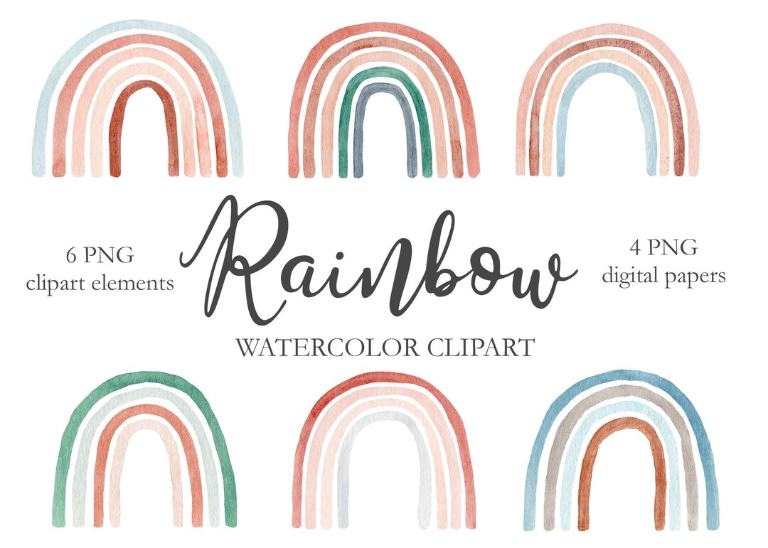 Rainbow Watercolor Clipart & Digital Paper Pack. Neutral Color Rainbows ...