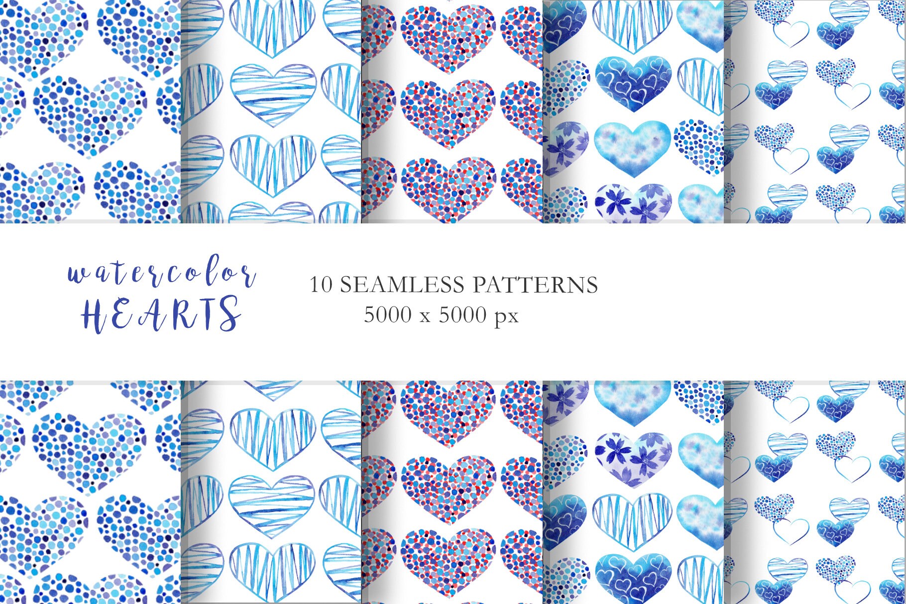 Watercolor Blue Hearts Digital Paper . Romantic Watercolor - Etsy