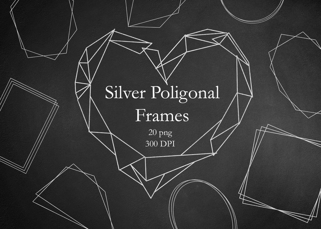 Set of 20 Silver Geometric Frames Clipart, Silver Polygonal Premade ...