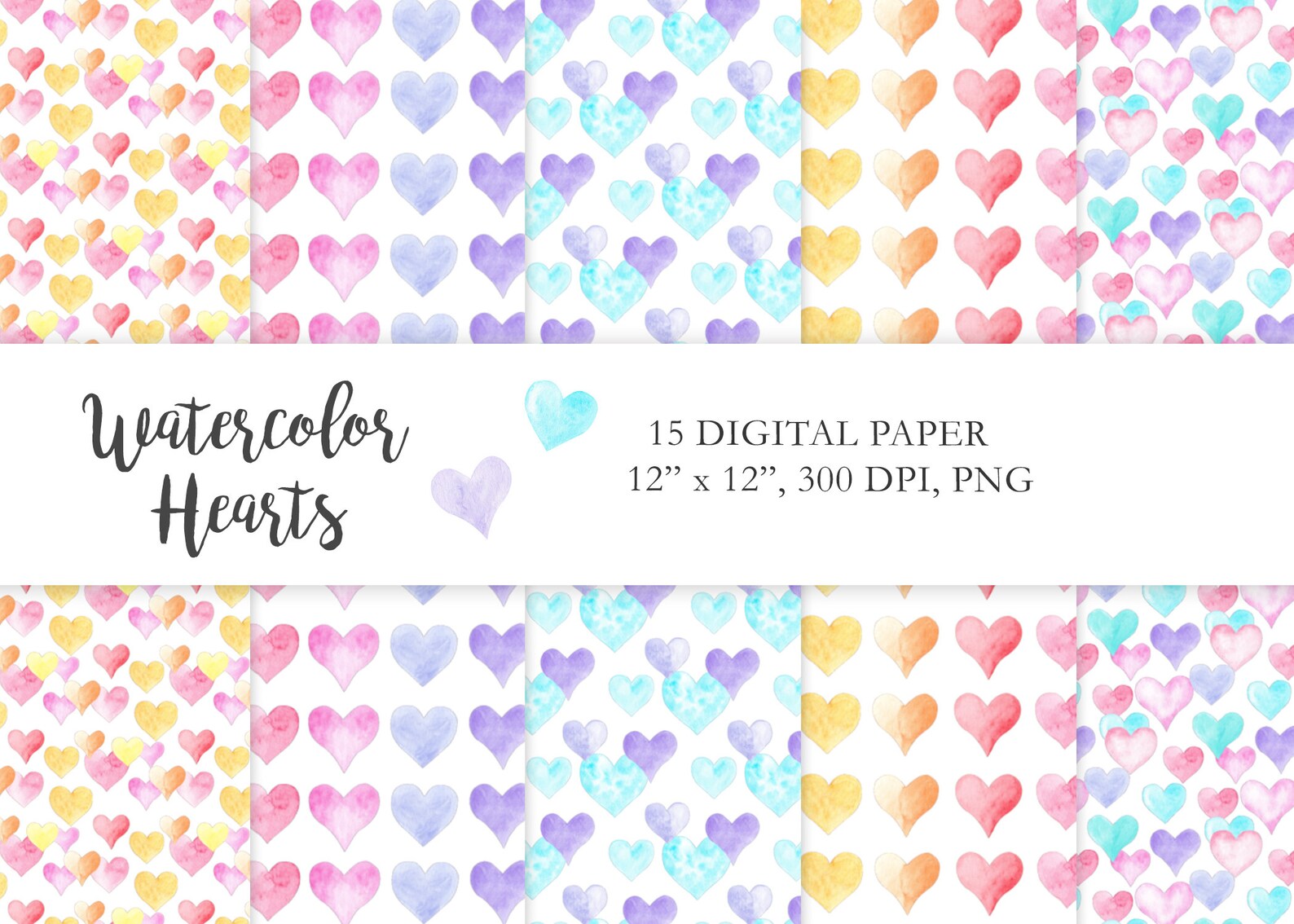 Valentine Watercolor Hearts Digital Paper Pack 15 Seamless - Etsy