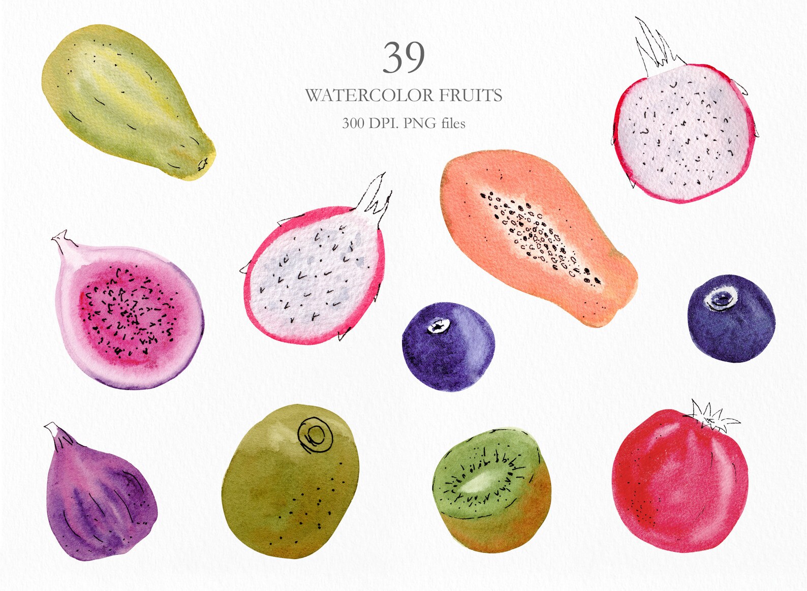 Watercolor Fruits Clipart Kitchen Clip Art Summer Tropical | Etsy