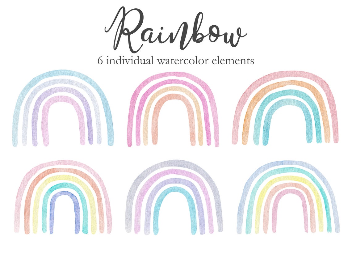Rainbow Watercolor Clipart & Digital Paper Set. Hand Painted | Etsy