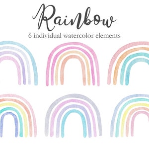 Rainbow Watercolor Clipart & Digital Paper Set. Hand Painted Rainbows ...