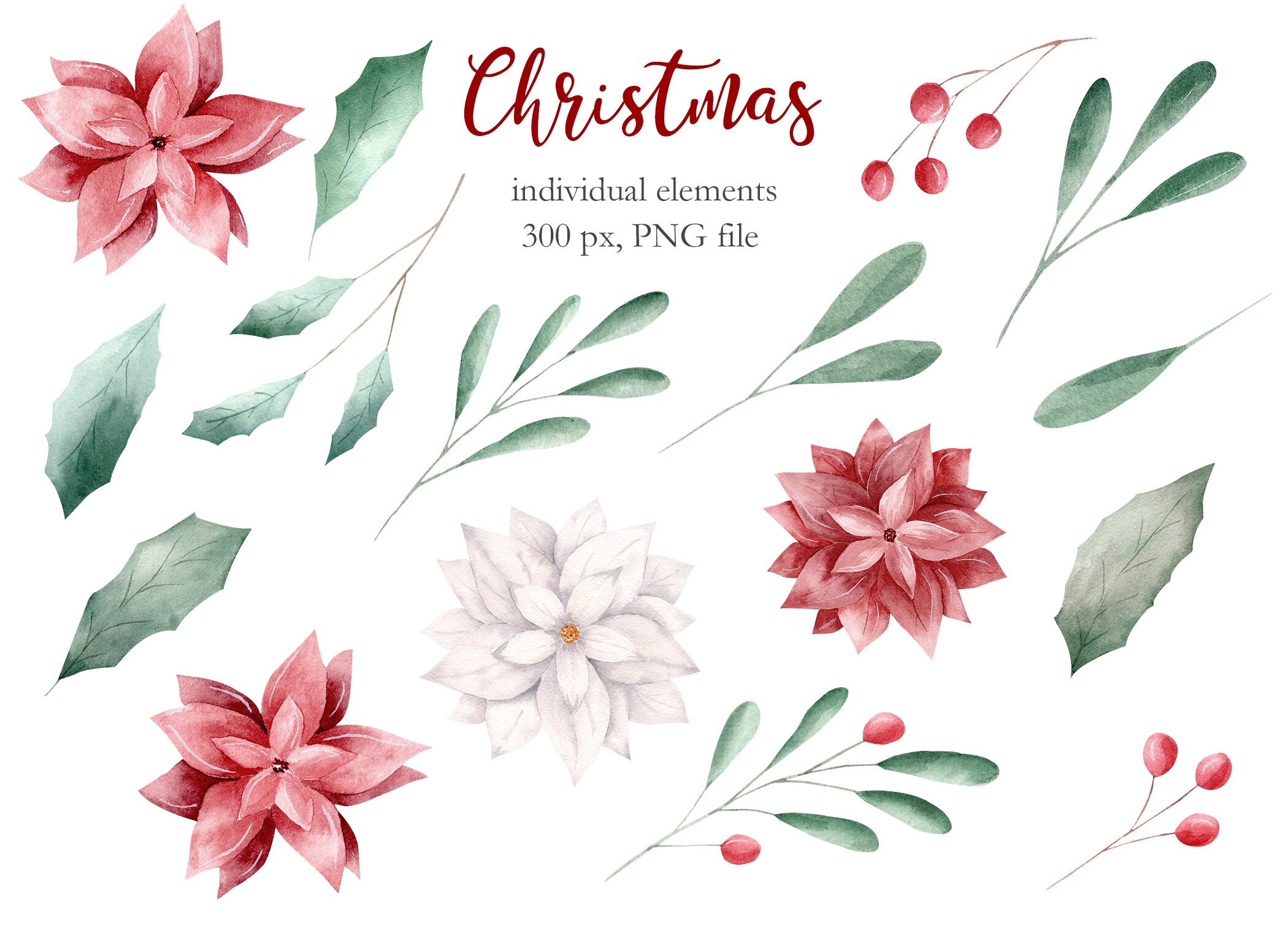 Christmas PNG Watercolor Clipart Set 32 Holiday Clipart - Etsy