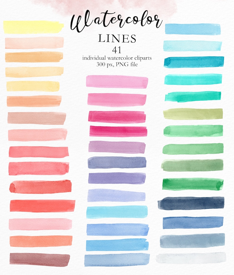 Watercolor Lines Clipart Set Colorful Brush Stroke PNG Hand | Etsy