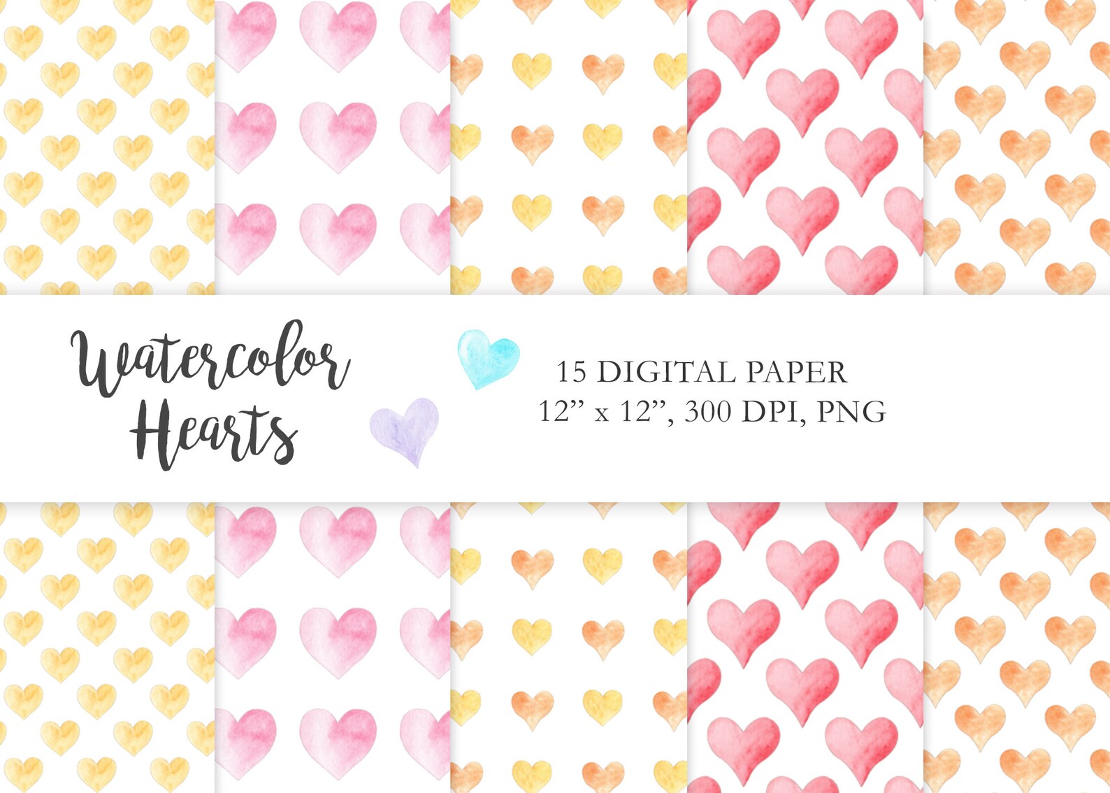 Valentine Watercolor Hearts Digital Paper Pack 15 Seamless - Etsy