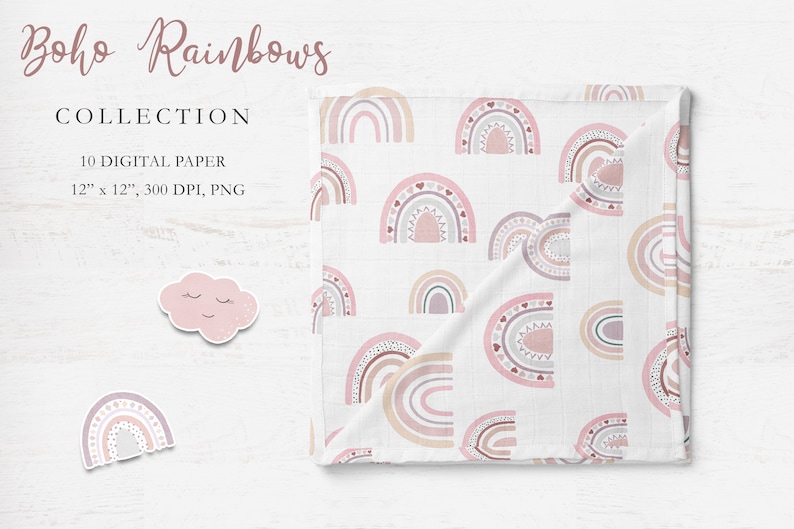 Boho Rainbow Watercolor Digital Paper Nursery Wall Art - Etsy