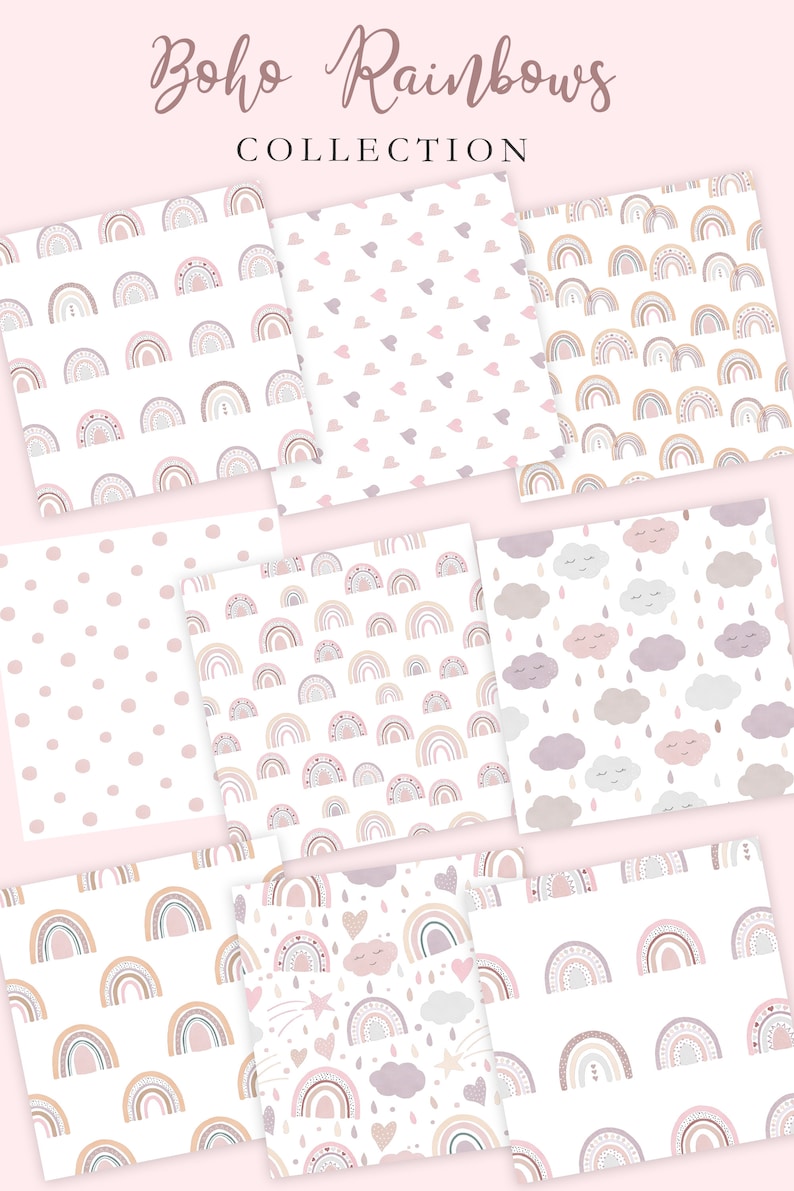 Boho Rainbow Watercolor Digital Paper Nursery Wall Art - Etsy
