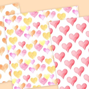 Valentine Watercolor Hearts Digital Paper Pack, 15 Seamless Heart ...