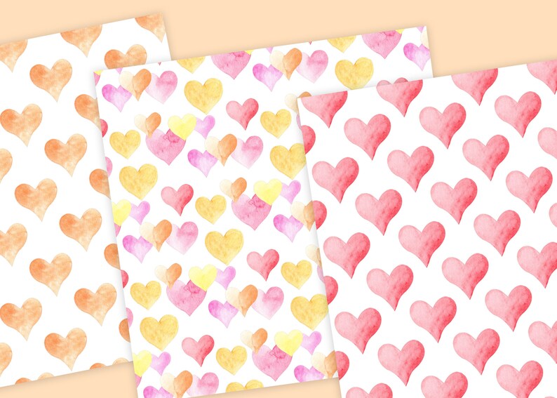 Valentine Watercolor Hearts Digital Paper Pack 15 Seamless - Etsy