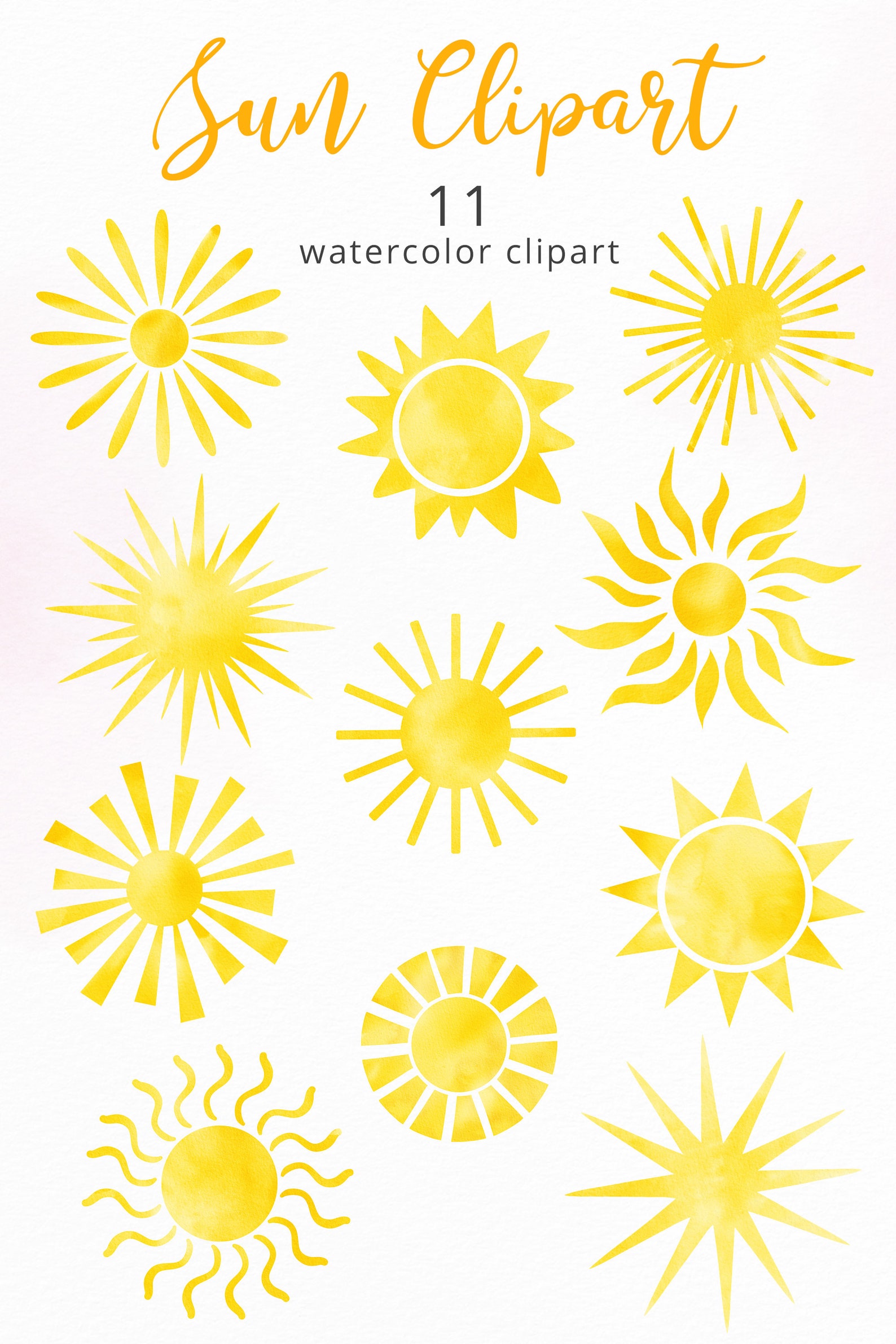 Watercolor Sun Clipart Set Sun PNG Watercolor Clipart Sun - Etsy