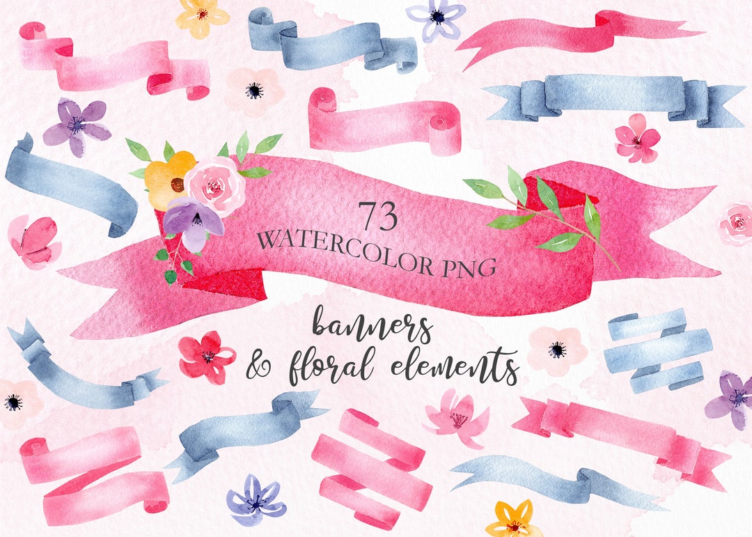 Watercolor Banners Clipart Set, 73 Ribbons Clipart, Colored Banners ...
