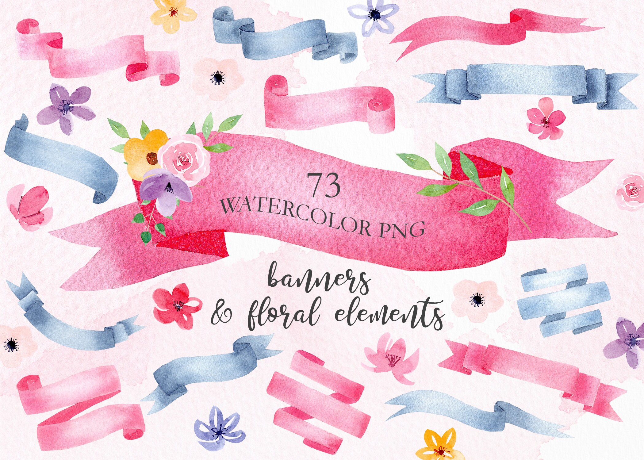 Watercolor Banners Clipart Set 73 Ribbons Clipart Colored | Etsy