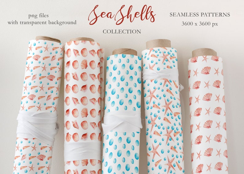 Seashell Digital Paper Pack Watercolor Shells Patterns - Etsy