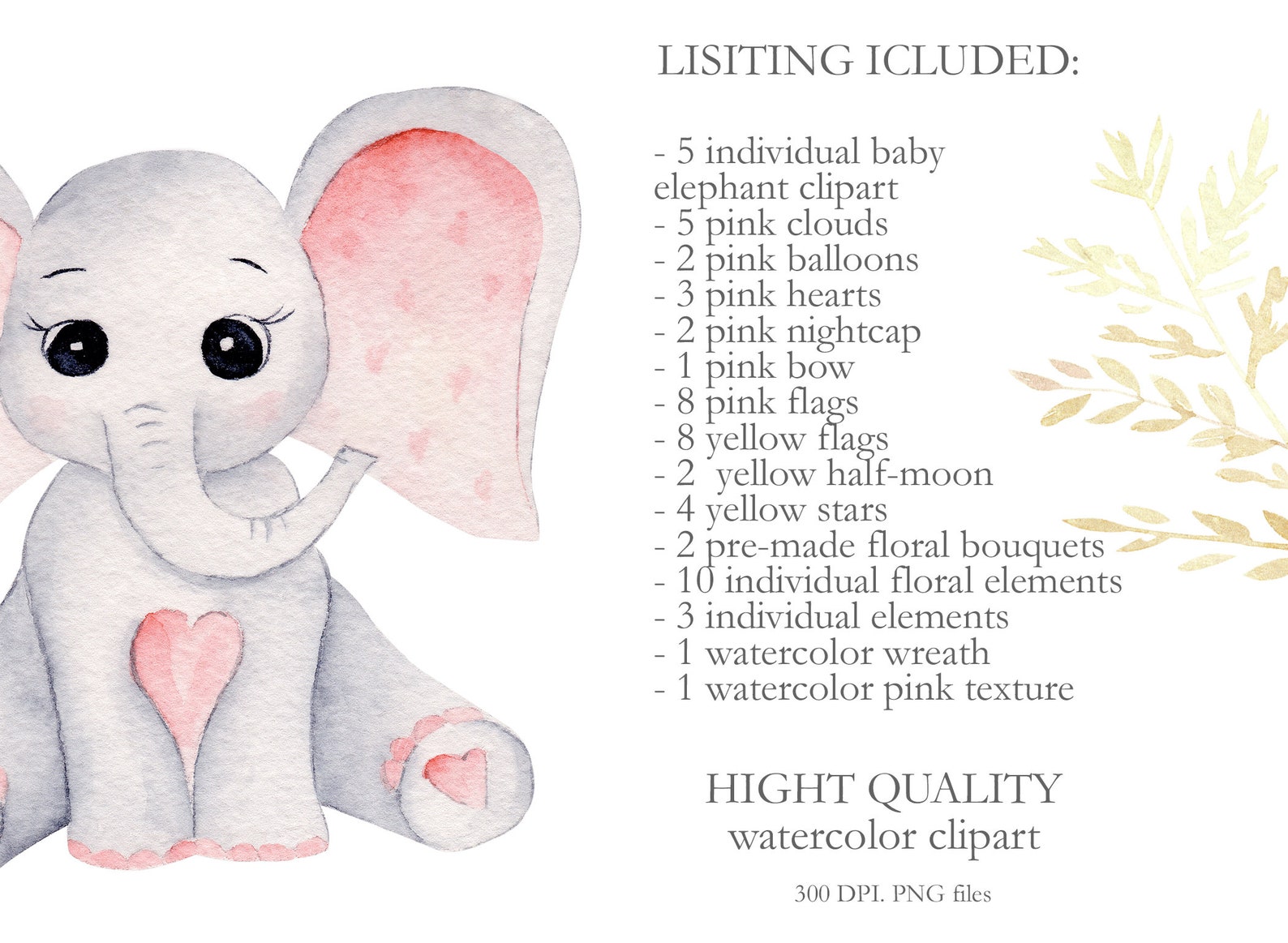 Watercolor Baby Elephant Clipart. Cute Pink Little Girl - Etsy