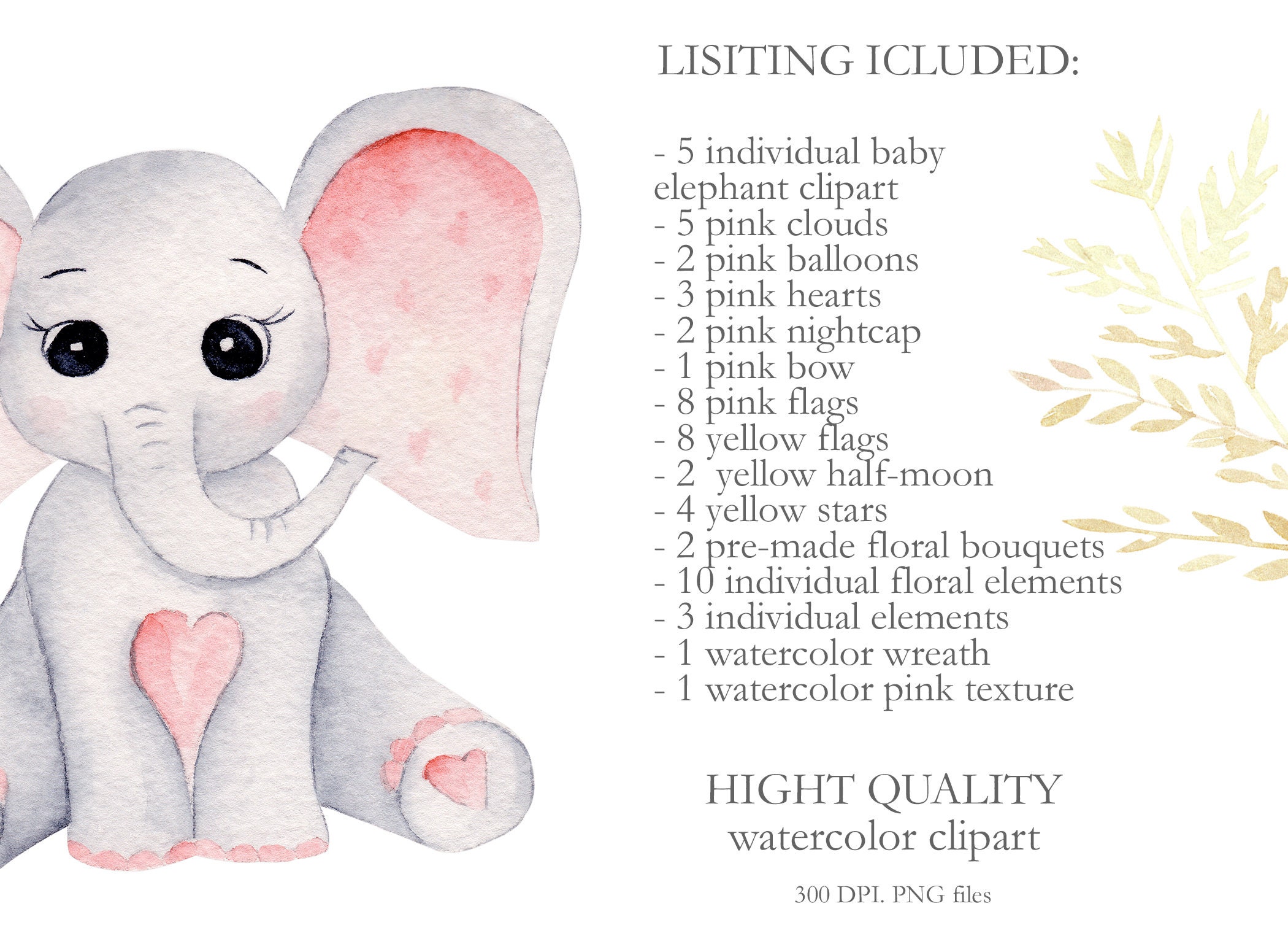 Watercolor Baby Elephant Clipart. Cute Pink Little Girl - Etsy