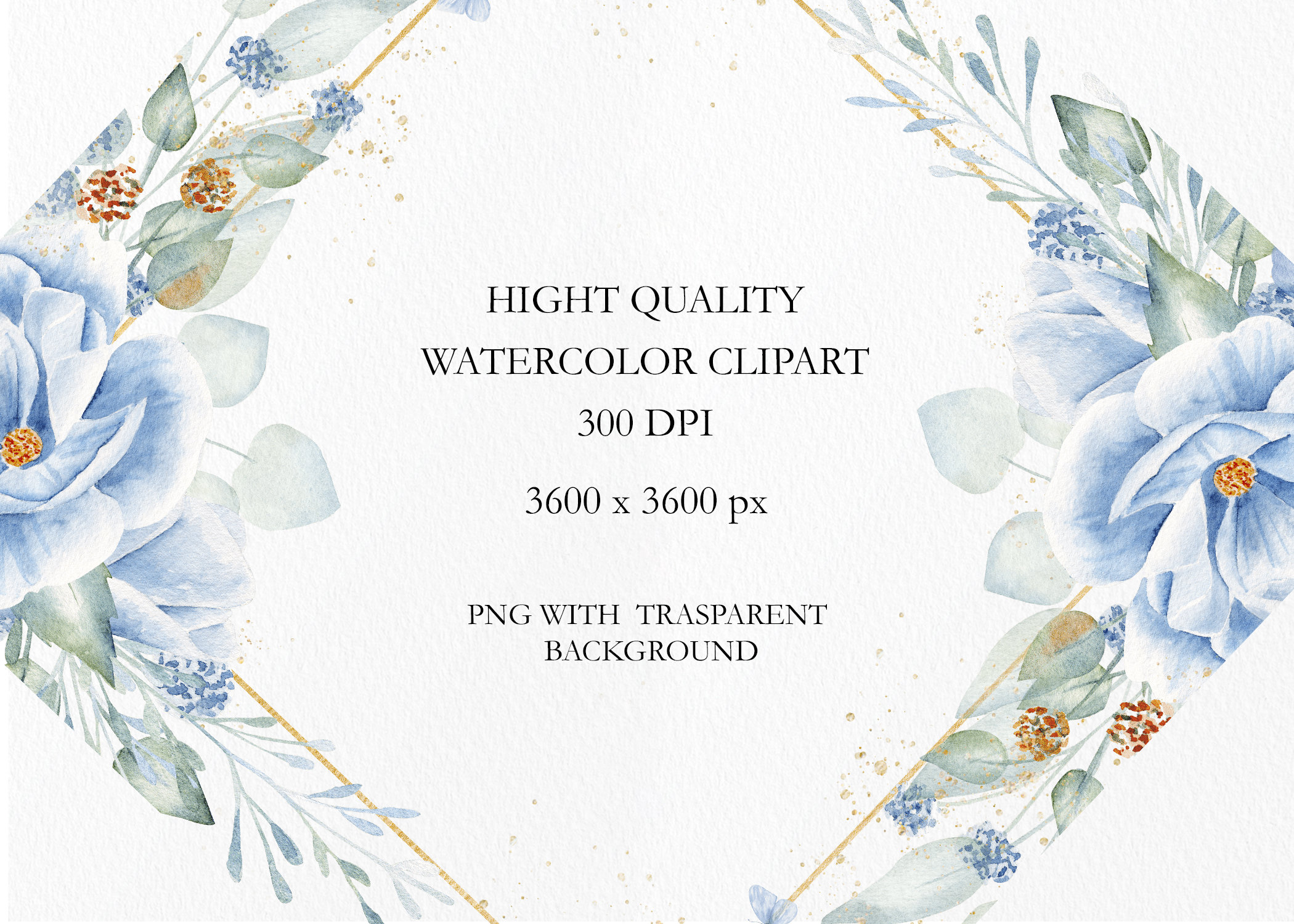 Watercolor Floral Frame Blue Flower & Greenery Geometric - Etsy