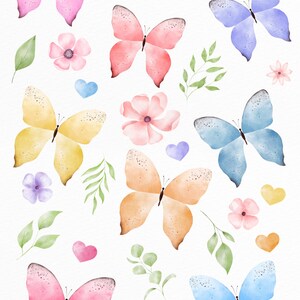 Butterflies Watercolor Clipart Set, Spring Clipart With Hearts, Flowers ...