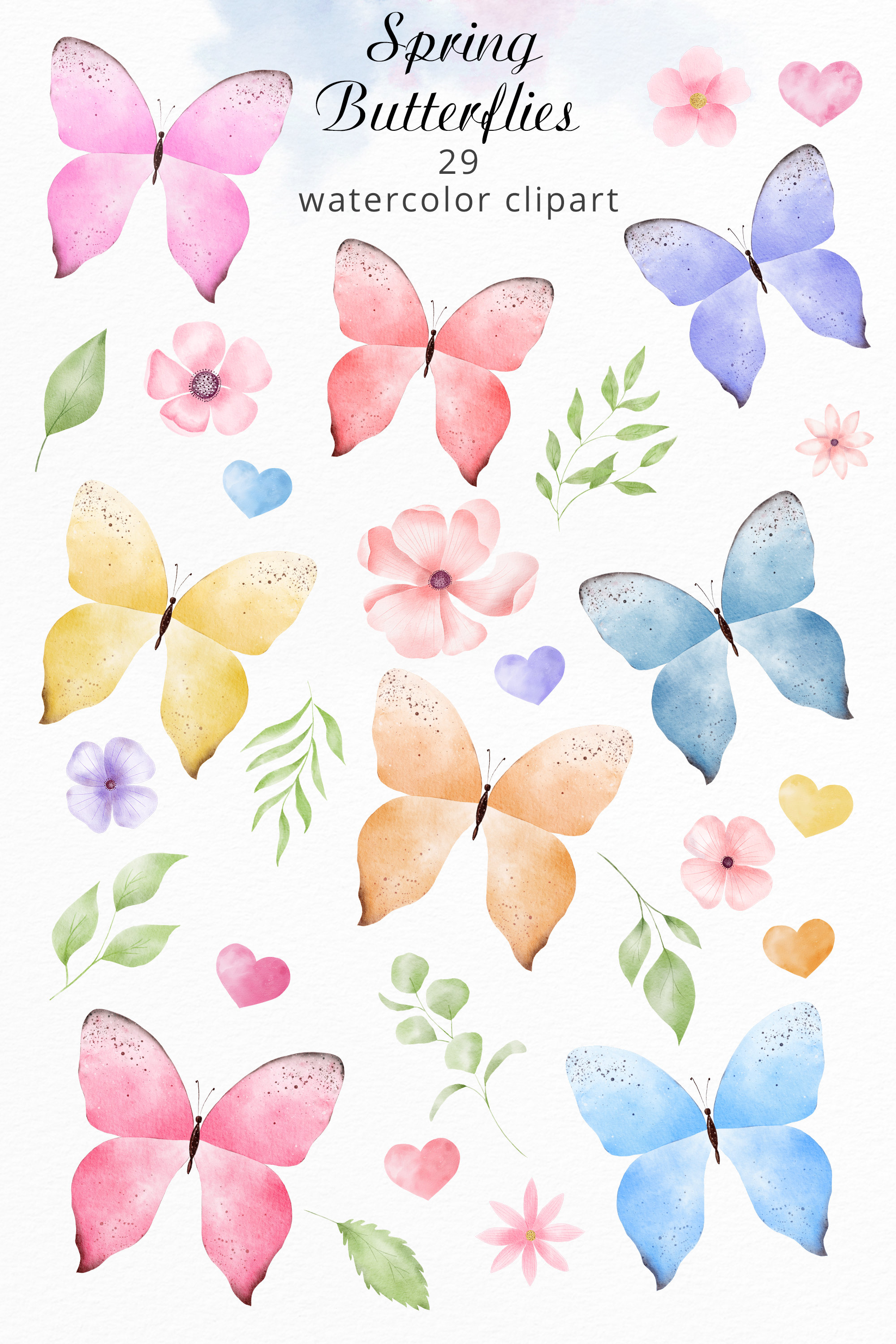 Butterflies Watercolor Clipart Set Spring Clipart With - Etsy