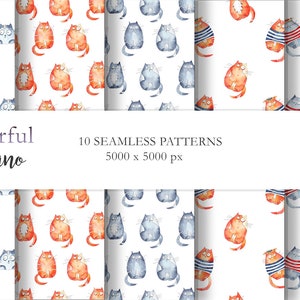 Watercolor Cats Digital Paper . Cute Cats Seamless Pattern, Planner ...