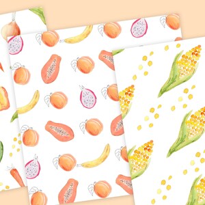 Fruit & Vegetables Watercolor Digital Papers, 15 Summer Seamless ...