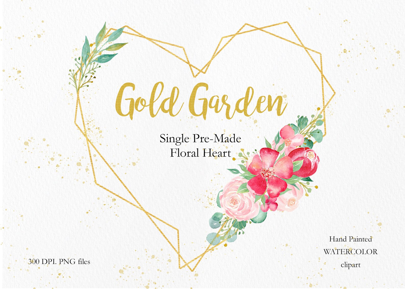 Watercolor Gold Floral Heart Frame Clipart Valentine Day - Etsy