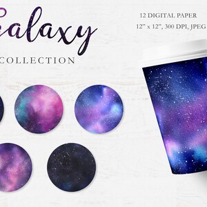 Galaxy Digital Paper, Watercolor Galaxy Wallpaper, Celestial Watercolor ...