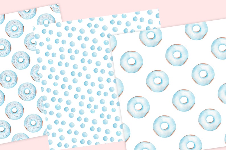 Donut Digital Paper, Watercolor Donuts Paper Pack, Donut Birthday ...