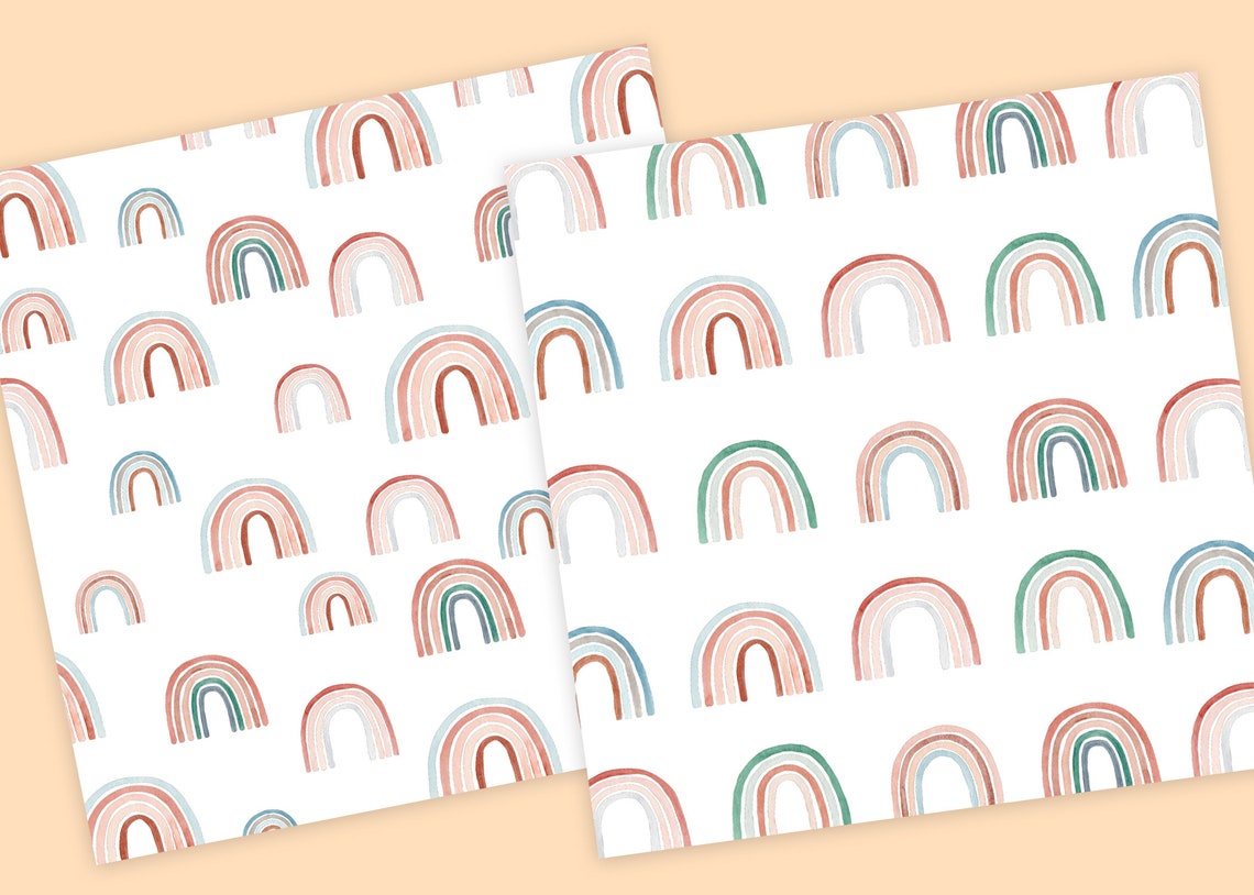 Rainbow Watercolor Clipart & Digital Paper Pack. Neutral Color Rainbows ...