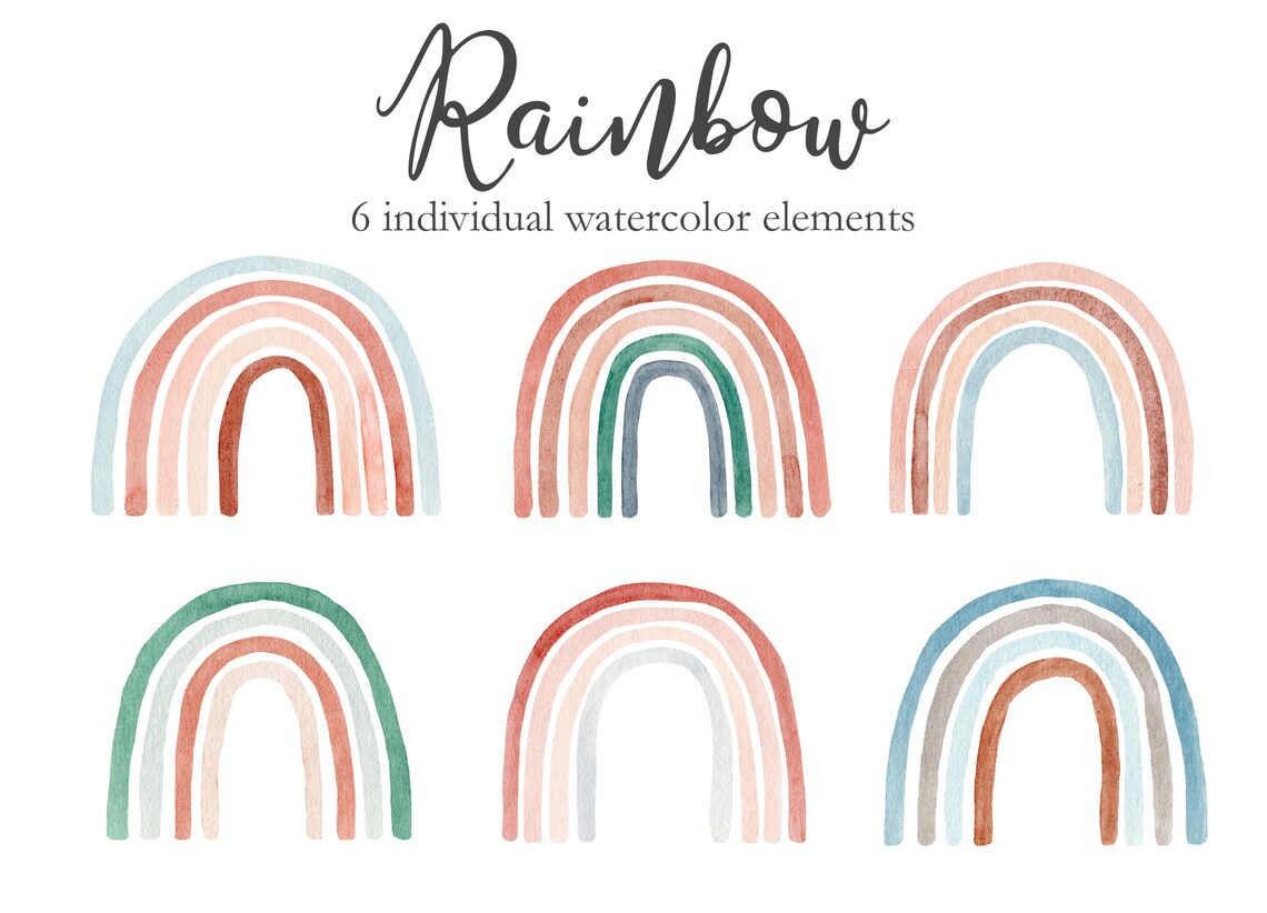 Rainbow Watercolor Clipart & Digital Paper Pack. Neutral Color Rainbows ...