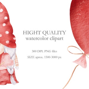 Valentine Gnome Watercolor Clipart, Cute Love Clipart Set, Valentine ...