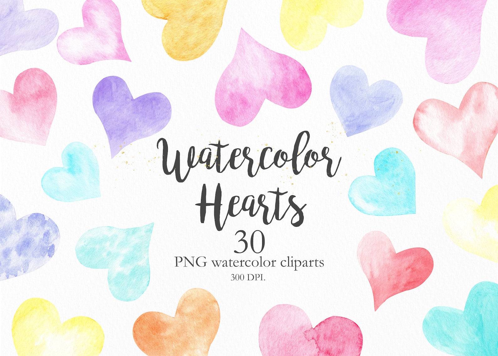 Heart Watercolor Clipart. Rainbow Wedding Clip Art Illustration ...