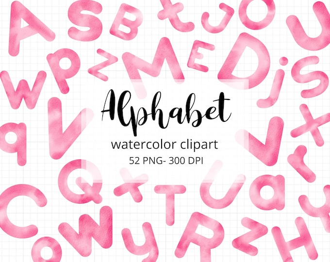 Watercolor Pink Alphabet PNG Clipart- Hand Painted Clipart Set- Kids ...