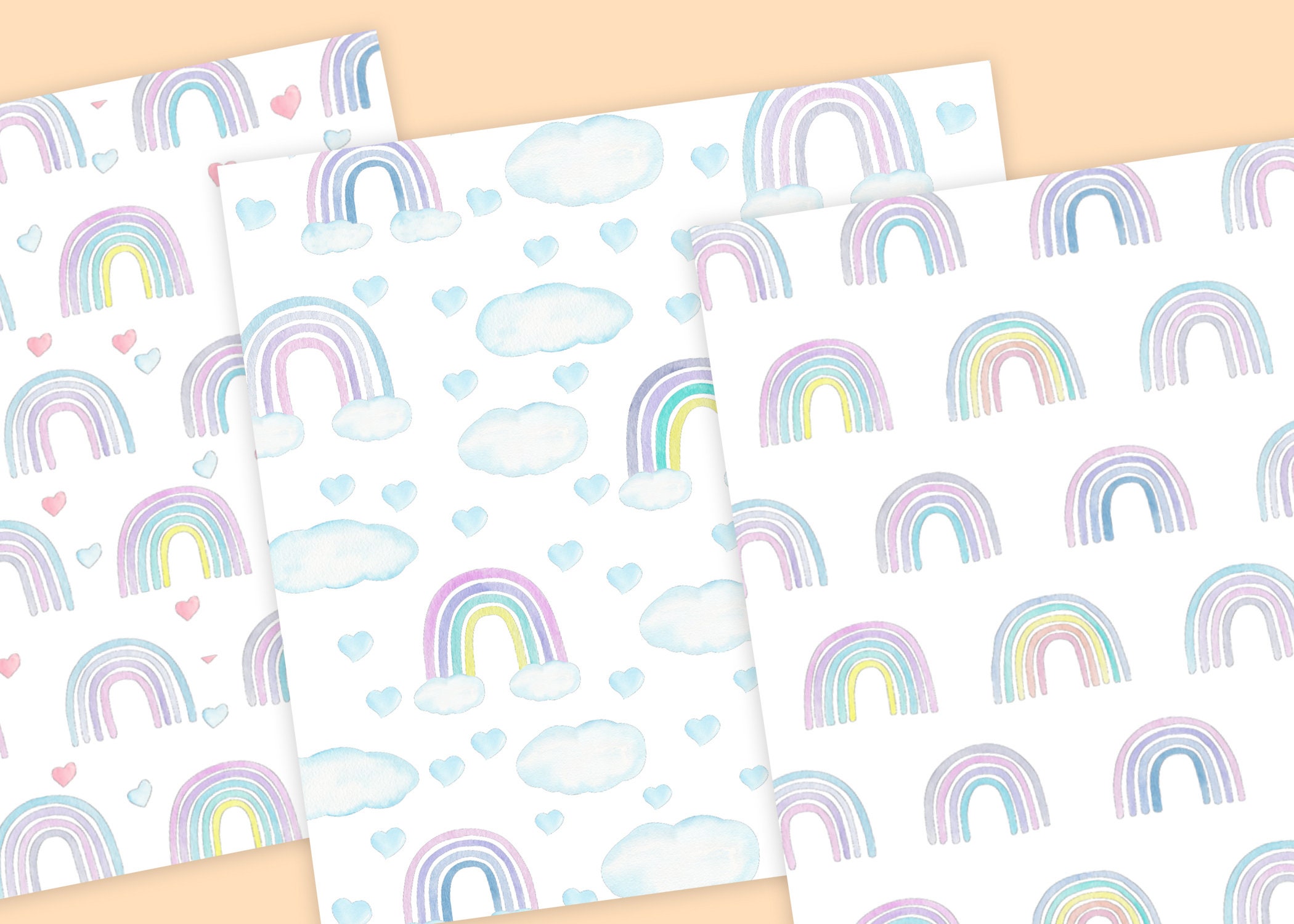 Watercolor Pastel Rainbow Digital Paper, Rainbow Baby Shower Pattern ...