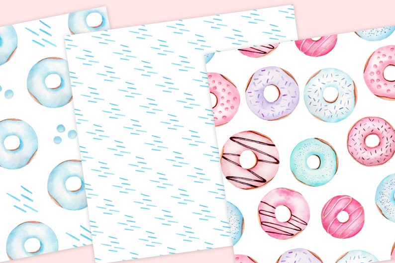 Donut Digital Paper, Watercolor Donuts Paper Pack, Donut Birthday ...