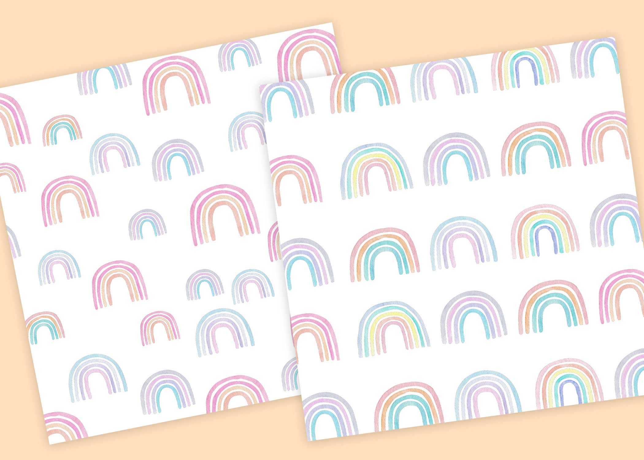 Rainbow Watercolor Clipart & Digital Paper Set. Hand Painted - Etsy