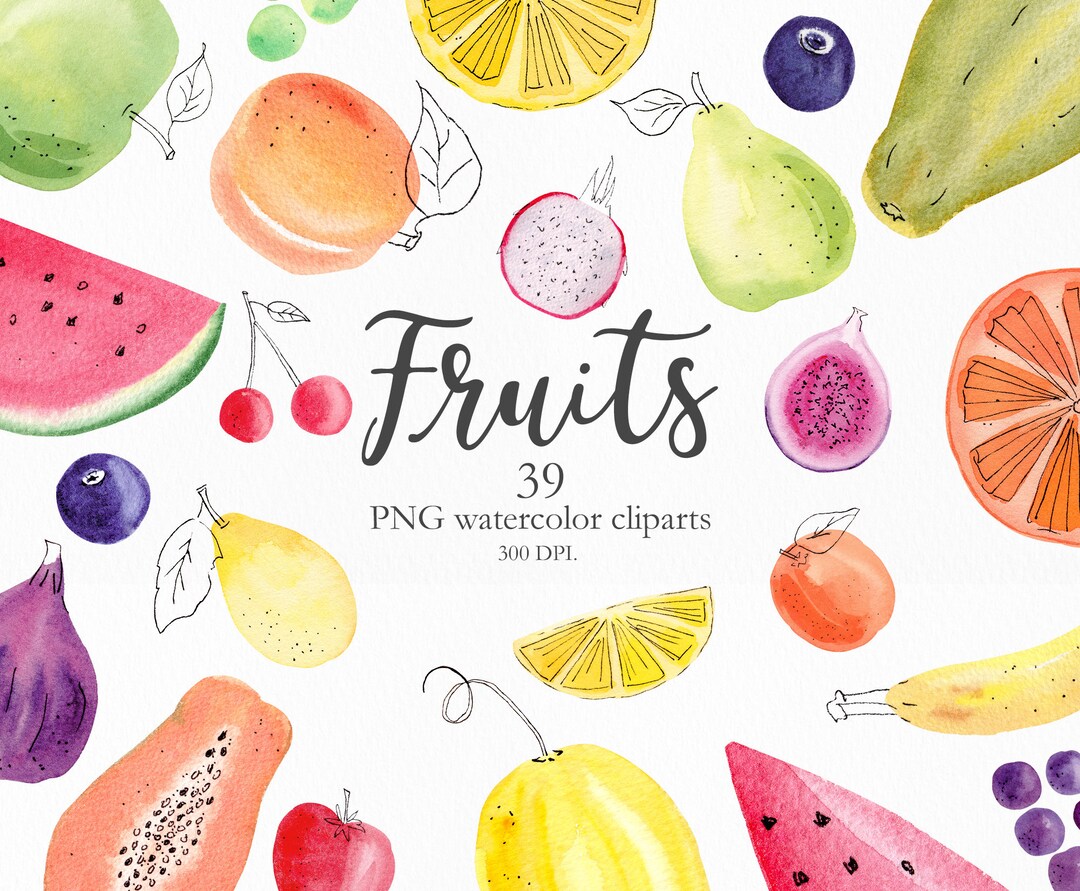 Watercolor Fruits Clipart, Kitchen Clip Art, Summer Tropical Hand ...