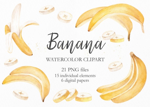 Banana Summer Fruit Watercolor Clipart & Digital Paper Pack - Etsy