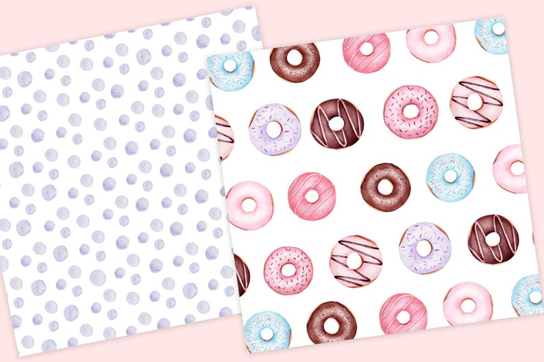 Donut Digital Paper, Watercolor Donuts Paper Pack, Donut Birthday ...