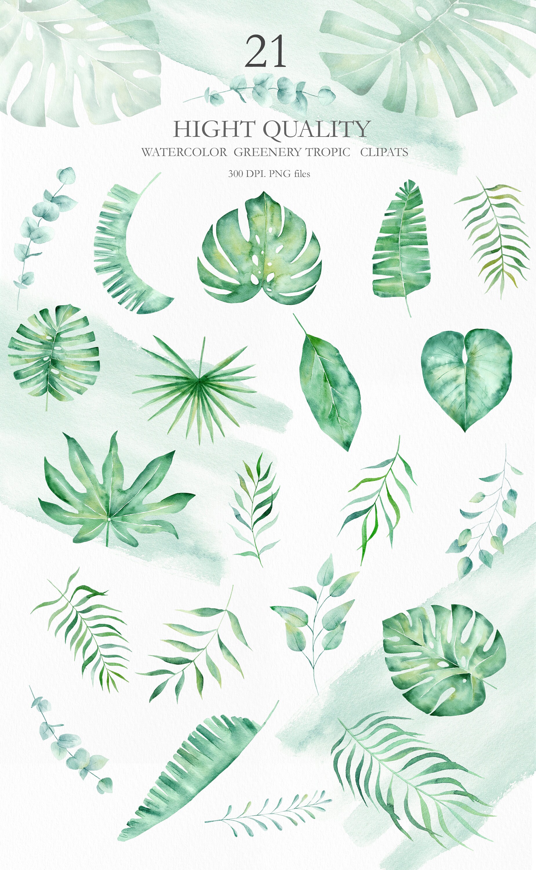 Tropical Leaves Watercolor Clipart. Watercolor Monstera Clip - Etsy