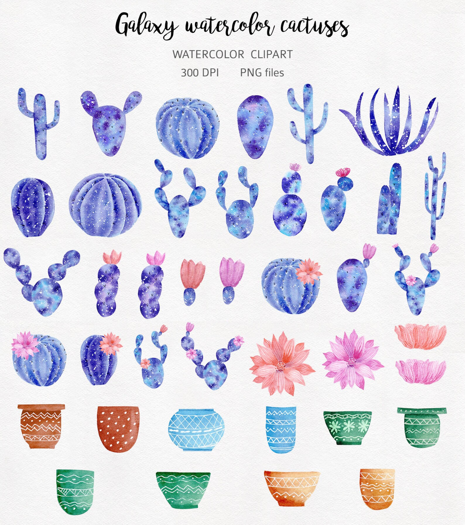 Watercolor Cactus Clipart Set Hand Painted Botanical Clipa - Etsy