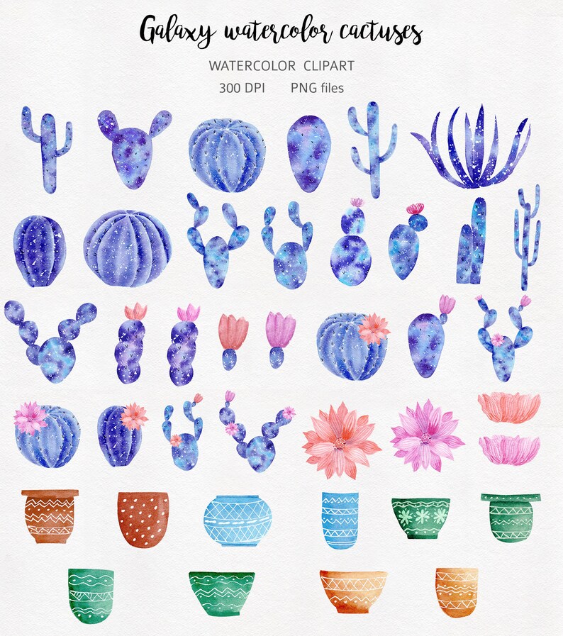 Watercolor Cactus Clipart Set Hand Painted Botanical Clipa - Etsy